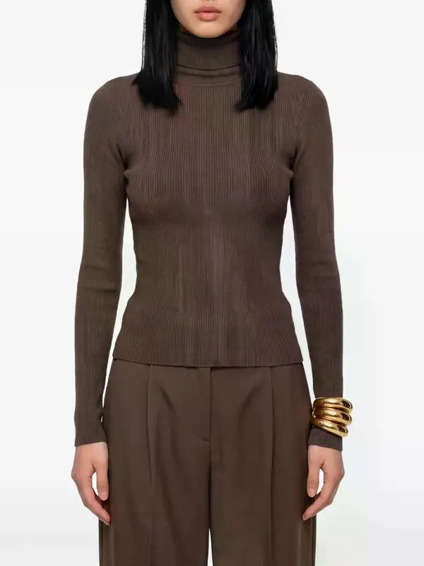 Max Mara Ribbed-knit Turtleneck Sweater - Brown