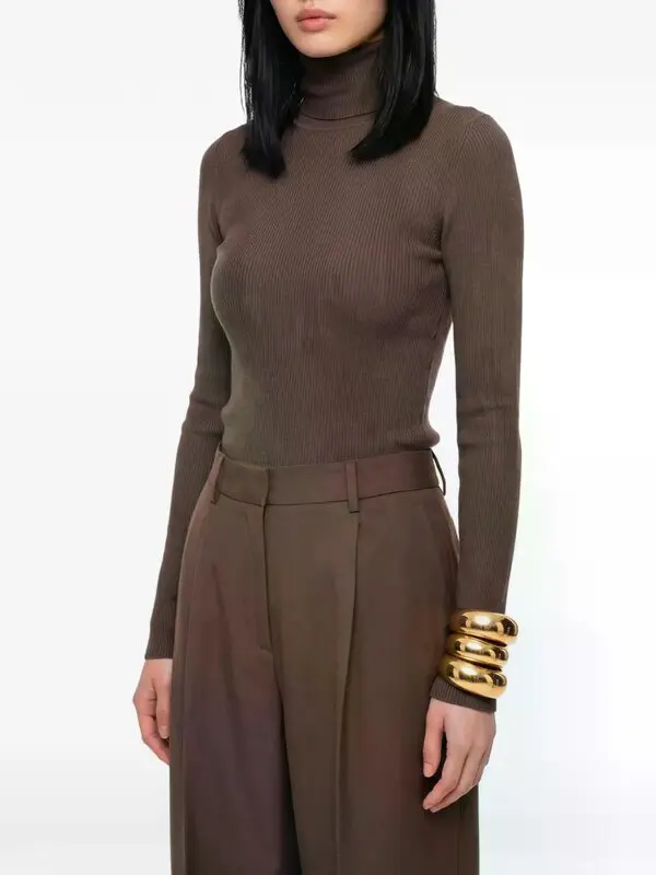 Max Mara Ribbed-knit Turtleneck Sweater - Brown