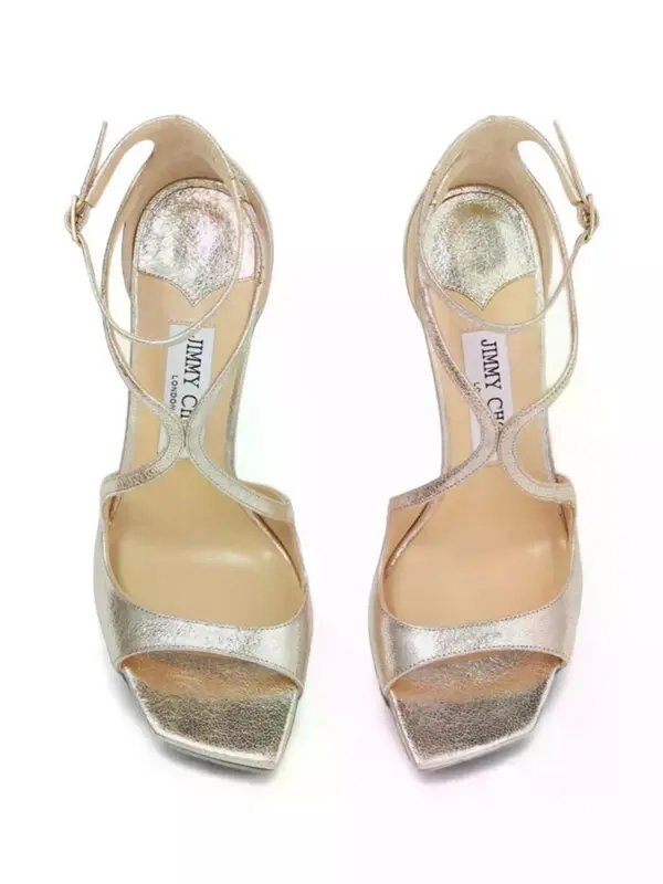 JIMMY CHOO Azia 95 Champagne Glitter Leather Sandals