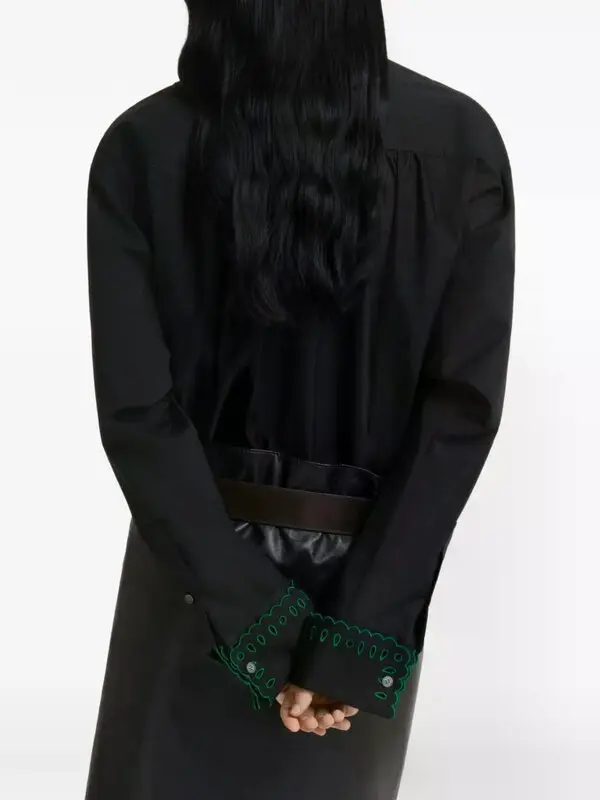 Marni Poplin Half-button Shirt With Broderie Anglaise