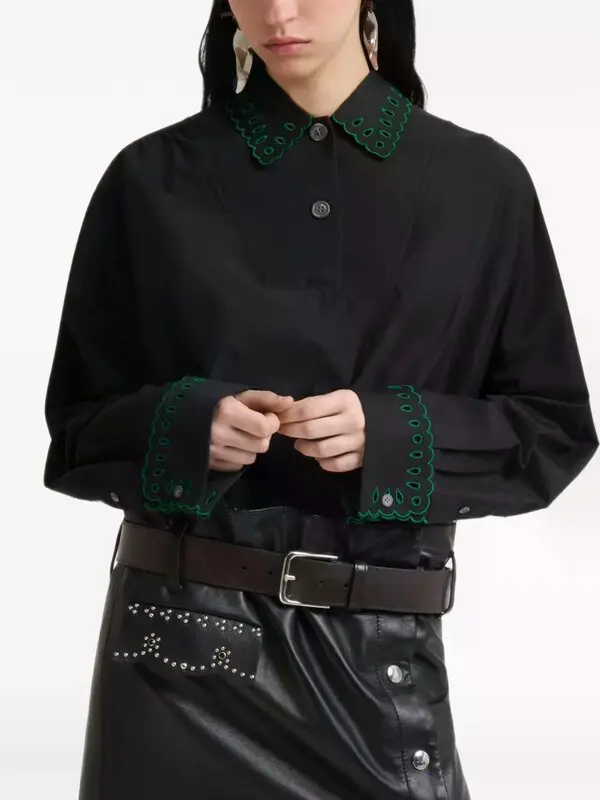 Marni Poplin Half-button Shirt With Broderie Anglaise