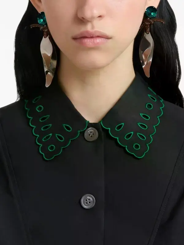 Marni Poplin Half-button Shirt With Broderie Anglaise