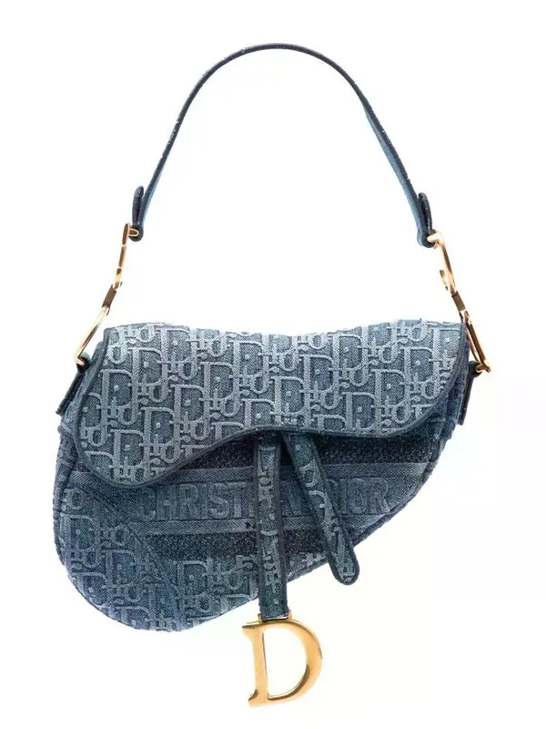 Dior 2019 Oblique Embroidered Denim Saddle Bag Shoulder Bag