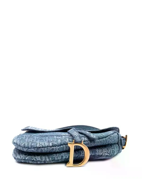 Dior 2019 Oblique Embroidered Denim Saddle Bag Shoulder Bag