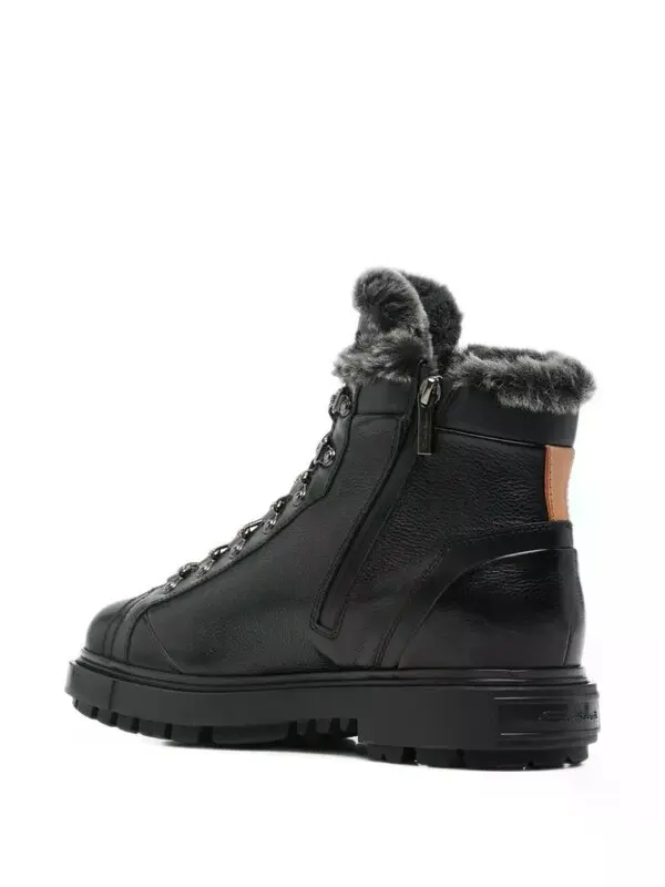 Santoni Fur-trim Lace-up Boots