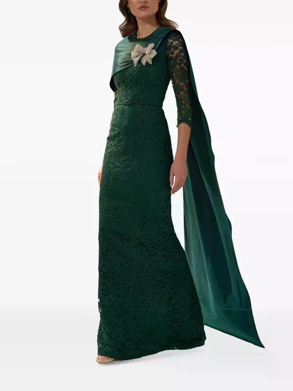 SILK LOVE & LACE Malvina Cape-detail Lace Gown