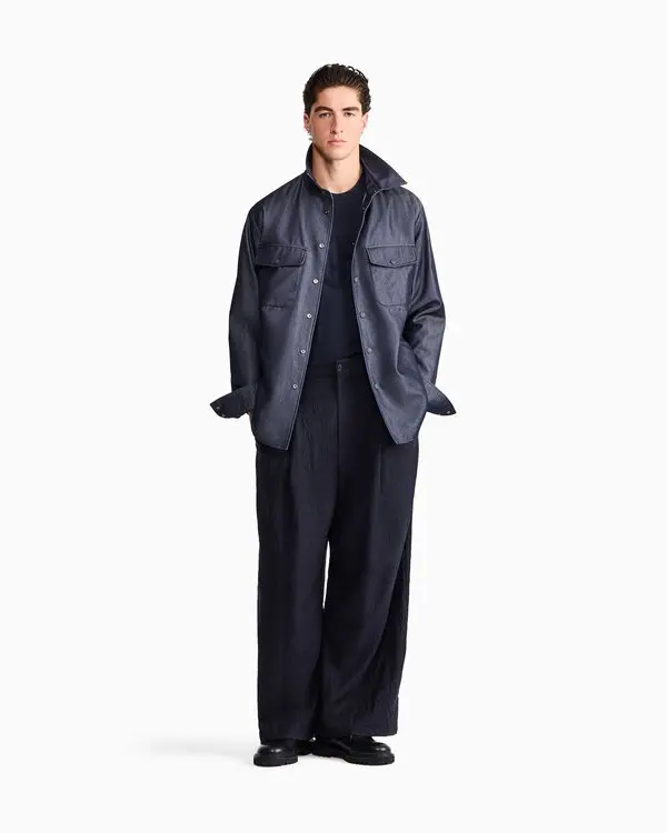 Giorgio Armani Blouson Jacket Oversized In Silk Blend Denim Twill