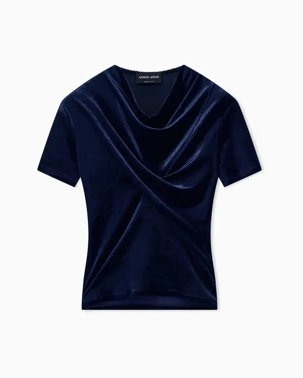 Giorgio Armani Jumper Slim-fit T-shirt In Viscose Chenille Front Draping - Blue