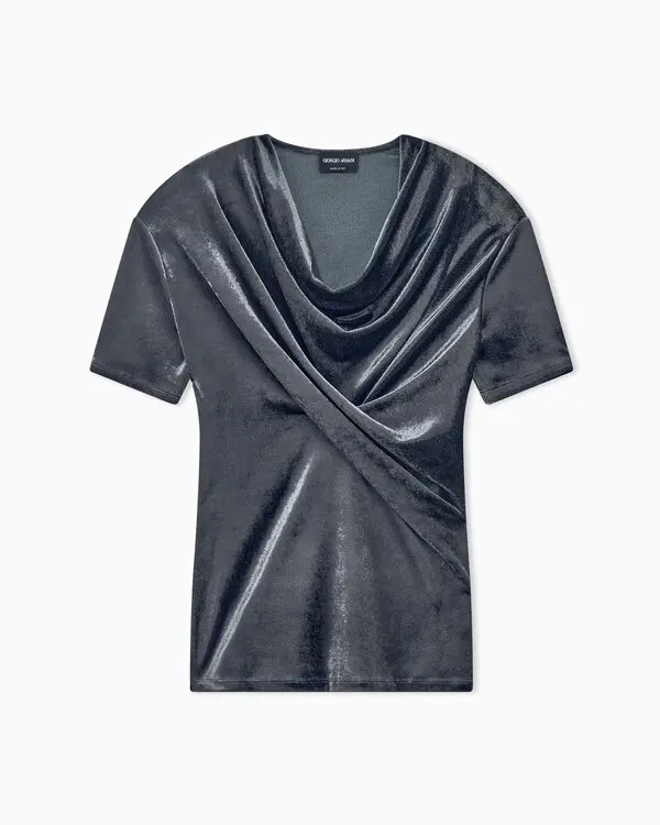 Giorgio Armani Jumper Slim-fit T-shirt In Viscose Chenille Front Draping - Grey