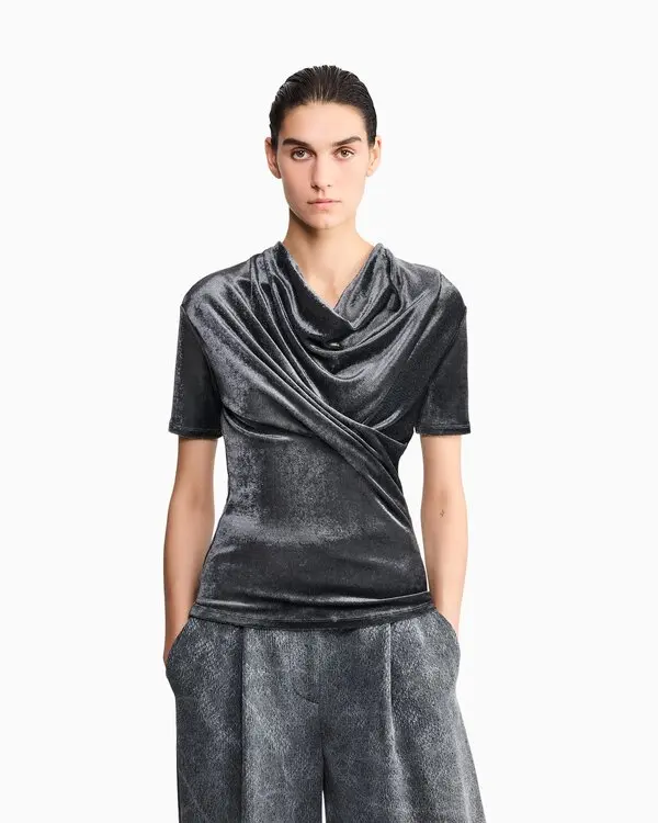 Giorgio Armani Jumper Slim-fit T-shirt In Viscose Chenille Front Draping - Grey
