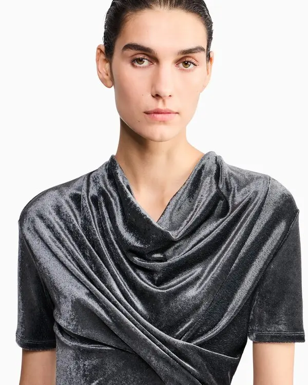 Giorgio Armani Jumper Slim-fit T-shirt In Viscose Chenille Front Draping - Grey