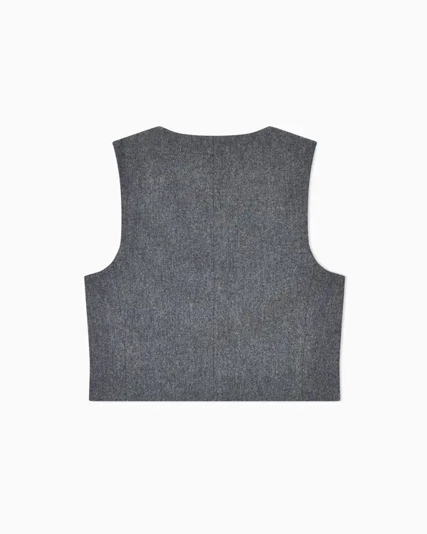 Giorgio Armani Crew Neck Vest In Wool And Cashmere Flannel With Buttons
