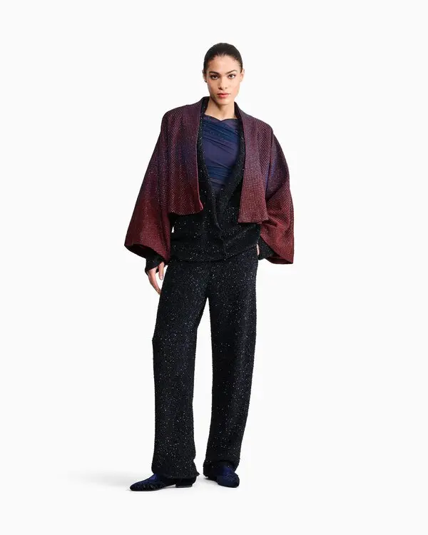 Giorgio Armani Stretch Tulle Bodysuit With Draped Neckline And Strass