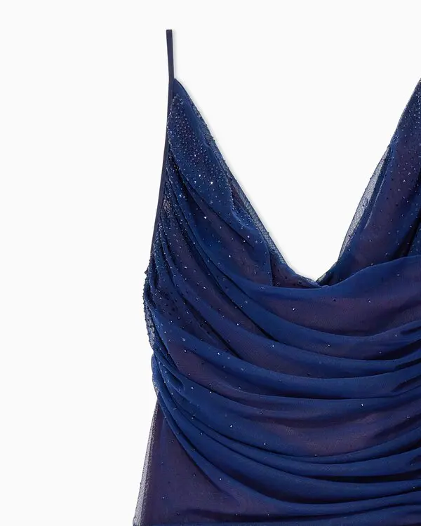 Giorgio Armani Stretch Tulle Bodysuit With Draped Neckline And Strass
