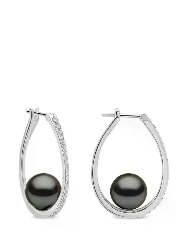 Yoko London Glitz Tahitian Pearl And Diamond Hoop Earrings - Silver