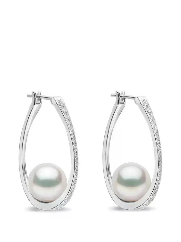 Yoko London Glitz Akoya Pearl And Diamond Hoop Earrings - Silver