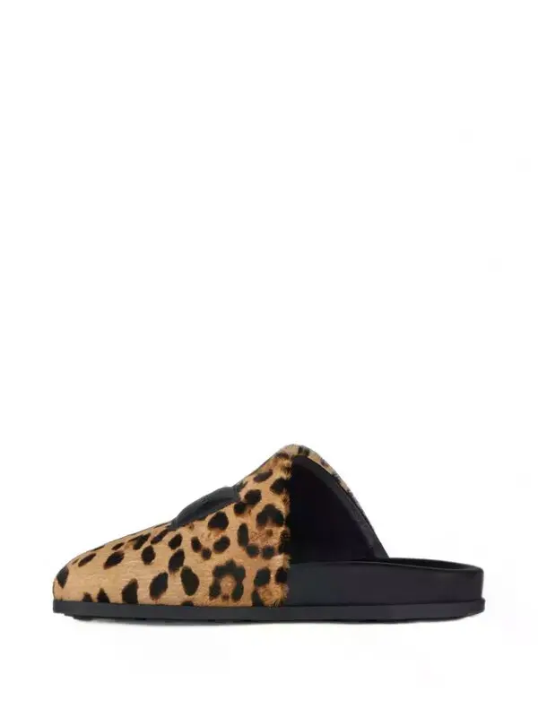 Givenchy Label Flat Mules In Pony Effect Leather With Leopard Pattern