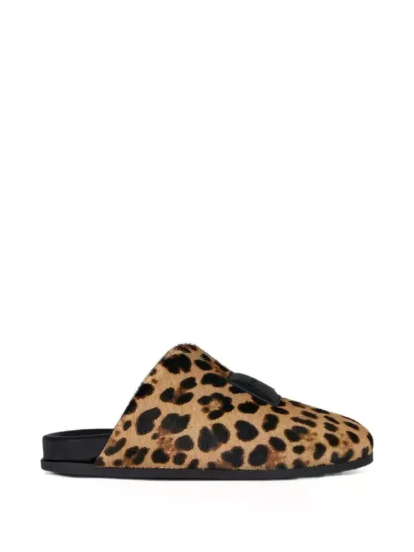 Givenchy Label Flat Mules In Pony Effect Leather With Leopard Pattern
