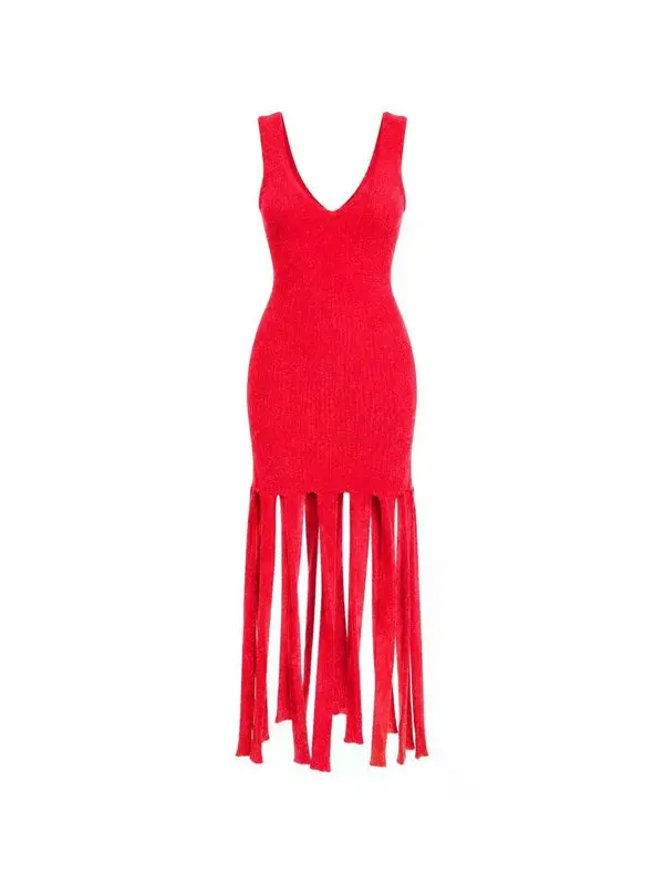 SIMONMILLER Tira Fringe-hem Midi Dress - Red