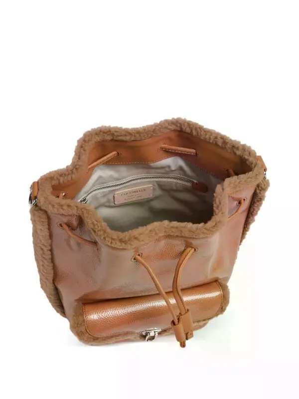 COCCINELLE Beat Generation Shearling-trim Leather Bucket Bag