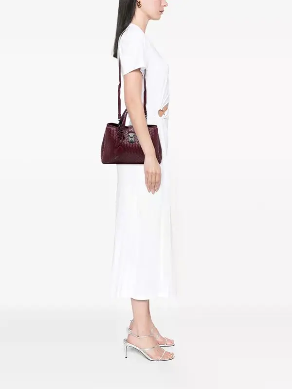 Bottega Veneta 2012-2026 Small Nappa Intrecciato Roma Satchel - Red