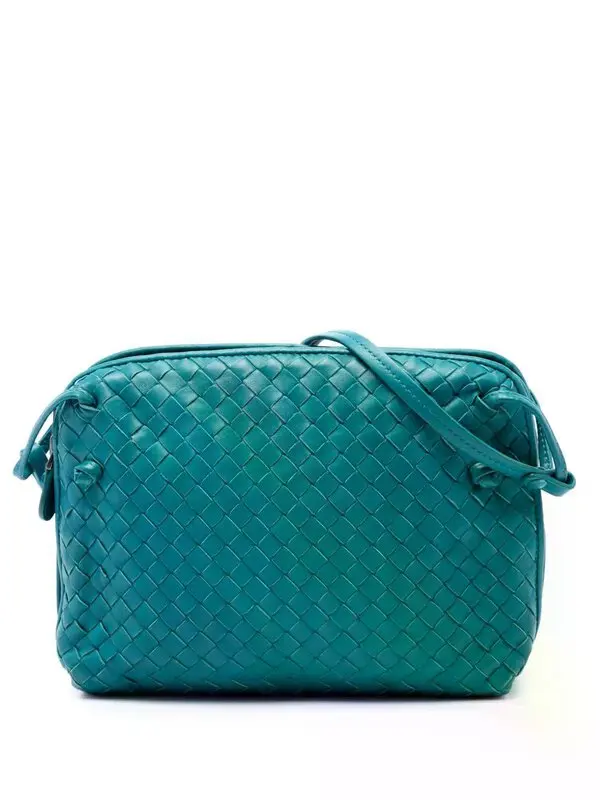 Bottega Veneta 2012-2026 Mini Nappa Intrecciato Nodini Double Zip Crossbody Bag - Blue