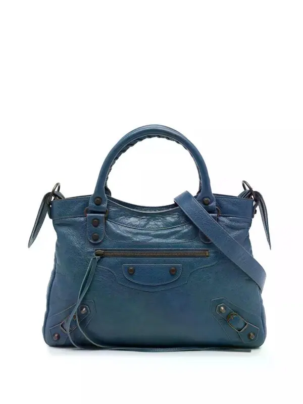 Balenciaga 2014 Lambskin Motocross Classic Town Satchel - Blue