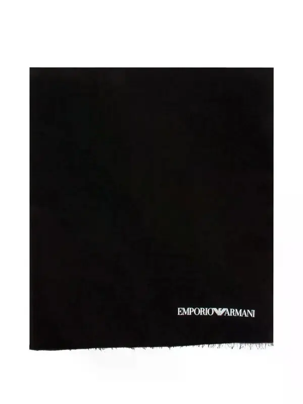 Emporio Armani Logo-print Frayed Scarf - Black