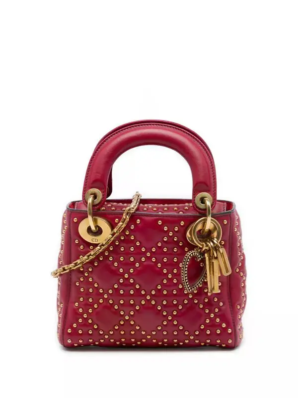 Dior 2017 Mini Lambskin Cannage Studded Supple Lady Satchel