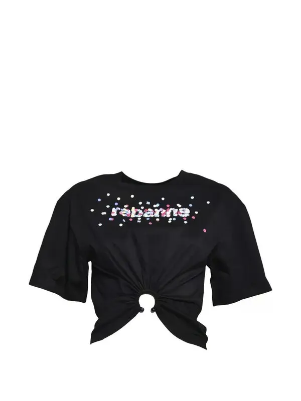 Rabanne Sequin-logo Ring-detail T-shirt - Black