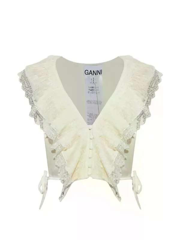 GANNI Ruffled Lace-trim Top