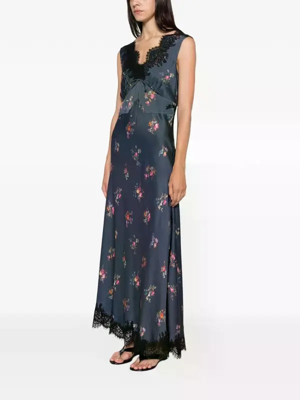 SELF-PORTRAIT Floral-print Lace-trimmed Midi Dress