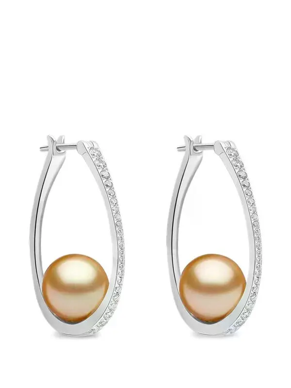 Yoko London Glitz South Sea Pearl And Diamond Hoop Earrings - Silver