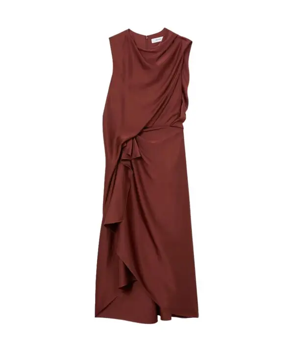 REISS Satin Frill-detail Draped Midi Dress