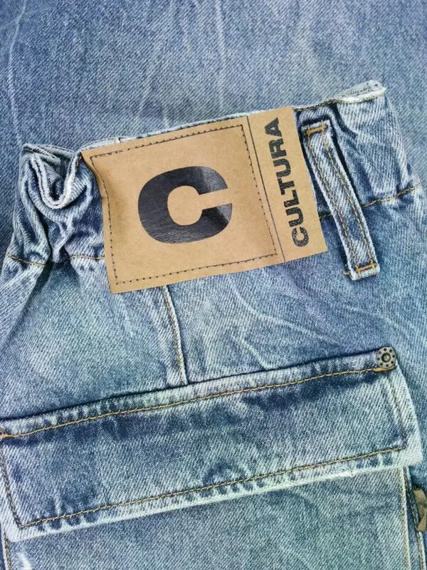 CULTURA Faded Pleated Denim Shorts