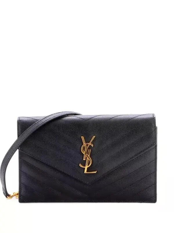 Saint Laurent Classic Monogram Wallet On Chain Matelasse Chevron Leather Small Crossbody Bag - Black