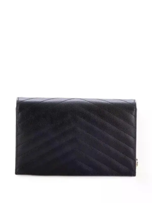 Saint Laurent Classic Monogram Wallet On Chain Matelasse Chevron Leather Small Crossbody Bag - Black