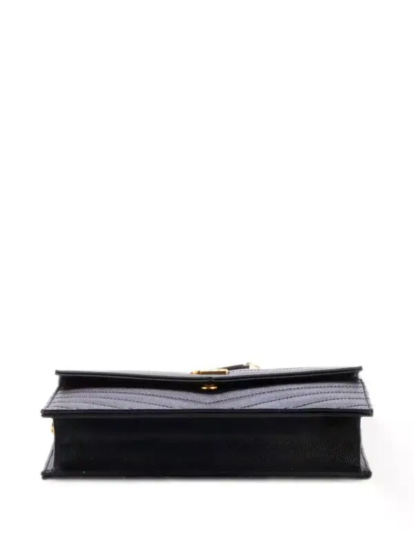 Saint Laurent Classic Monogram Wallet On Chain Matelasse Chevron Leather Small Crossbody Bag - Black