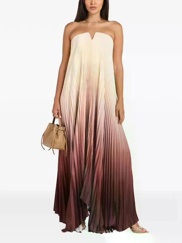 L'IDEE Pleated Ombré-effect Maxi Dress