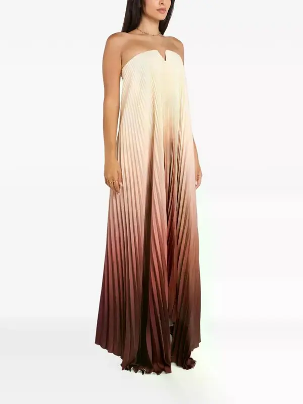 L'IDEE Pleated Ombré-effect Maxi Dress
