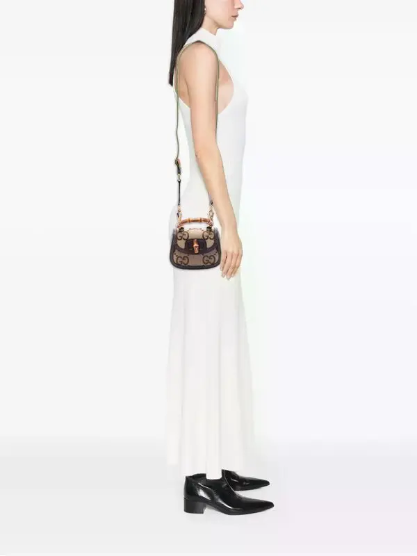 Gucci 2016-2026 Mini Jumbo Gg Canvas 1947 Bamboo Top Handle Bag Satchel - Neutrals