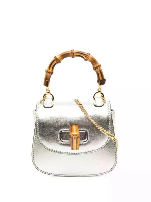 Gucci 2000-2015 Nano Metallic Calfskin 1947 Bamboo Top Handle Bag Satchel - Silver