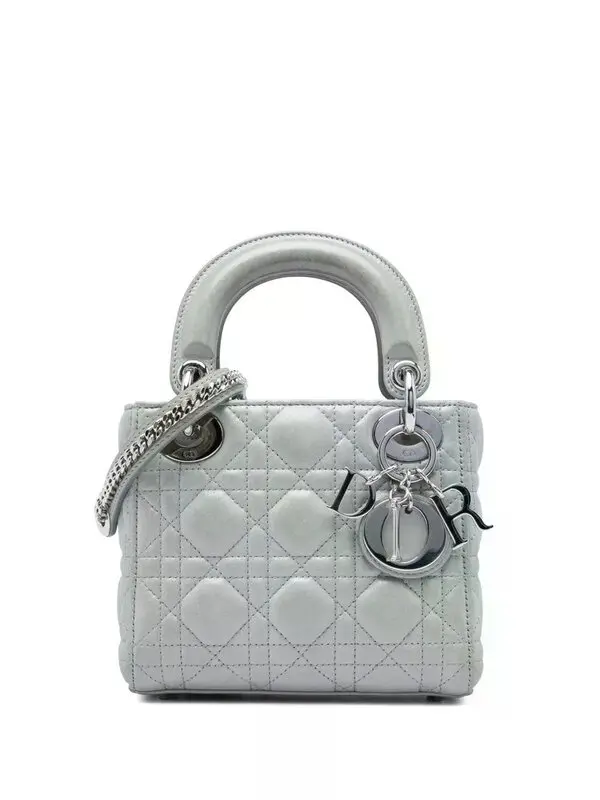 Dior 2015 Mini Iridescent Lambskin Cannage Lady Satchel - Silver