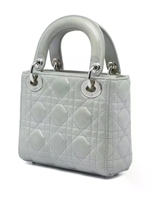 Dior 2015 Mini Iridescent Lambskin Cannage Lady Satchel - Silver