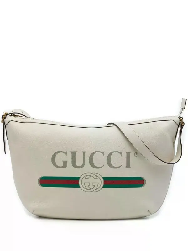 Gucci 2016-2026 Grained Calfskin Logo Half Moon Crossbody Bag - Brown