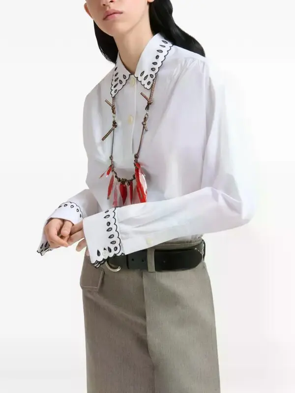 Marni Poplin Half-button Shirt With Broderie Anglaise