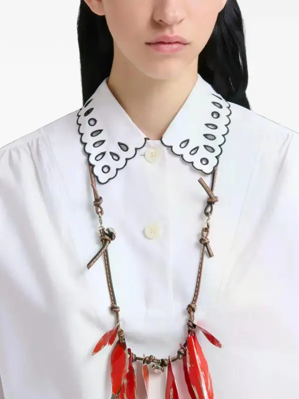 Marni Poplin Half-button Shirt With Broderie Anglaise