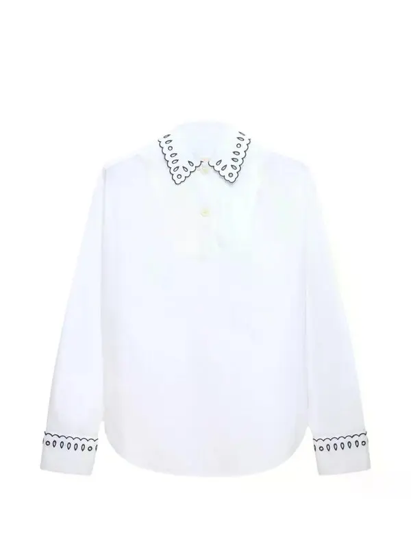 Marni Poplin Half-button Shirt With Broderie Anglaise - White
