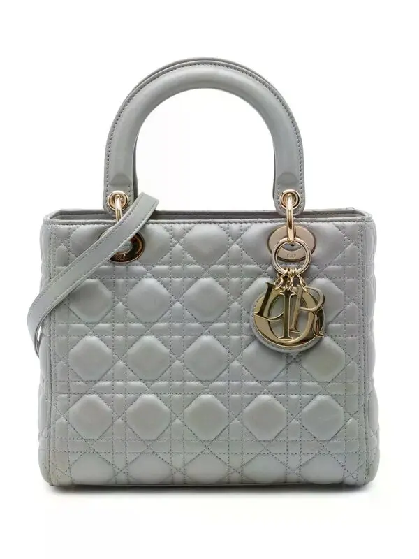 Dior 2014 Medium Pearlescent Lambskin Cannage Lady Satchel - Grey