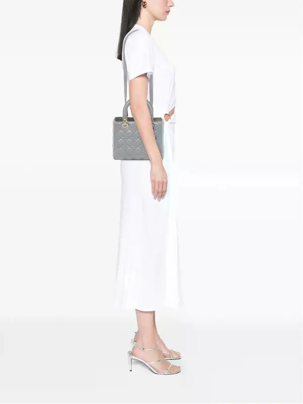 Dior 2014 Medium Pearlescent Lambskin Cannage Lady Satchel - Grey